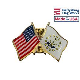Rhode Island State Flag Lapel Pin (Double Waving Flag w/USA)