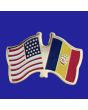 Andorra (seal design) Lapel Pin (Double Waving Flag w/USA)
