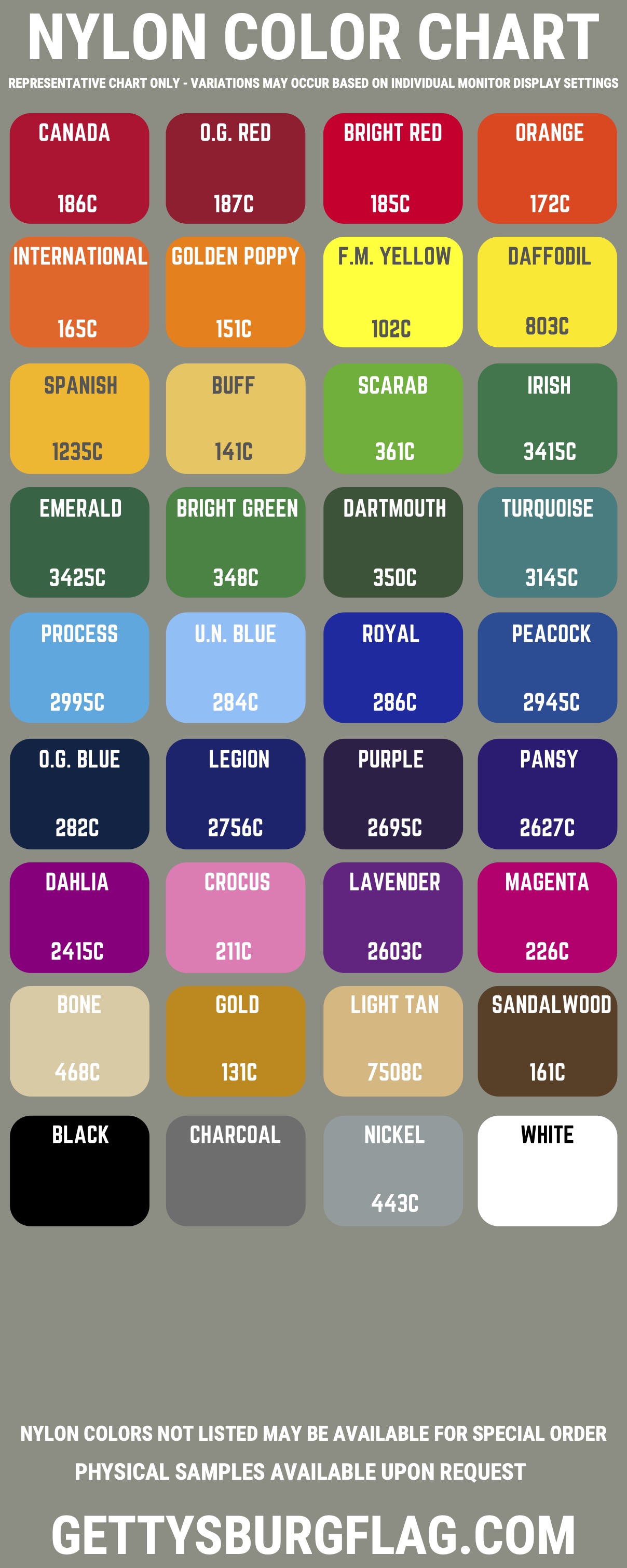 Nylon Color Chart Nylon Color Chart